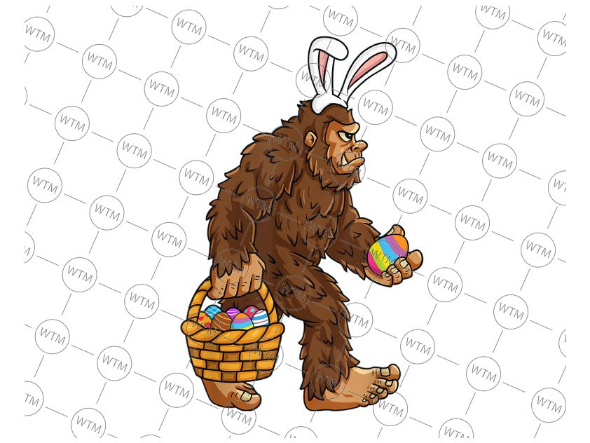 Easter Bigfoot With Egg Basket Png, Funny Boys Kids Sasquatch Png ...