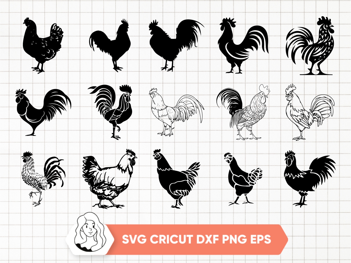 Chicken SVG Bundle Clipart, Rooster Cut Files | Vectorency
