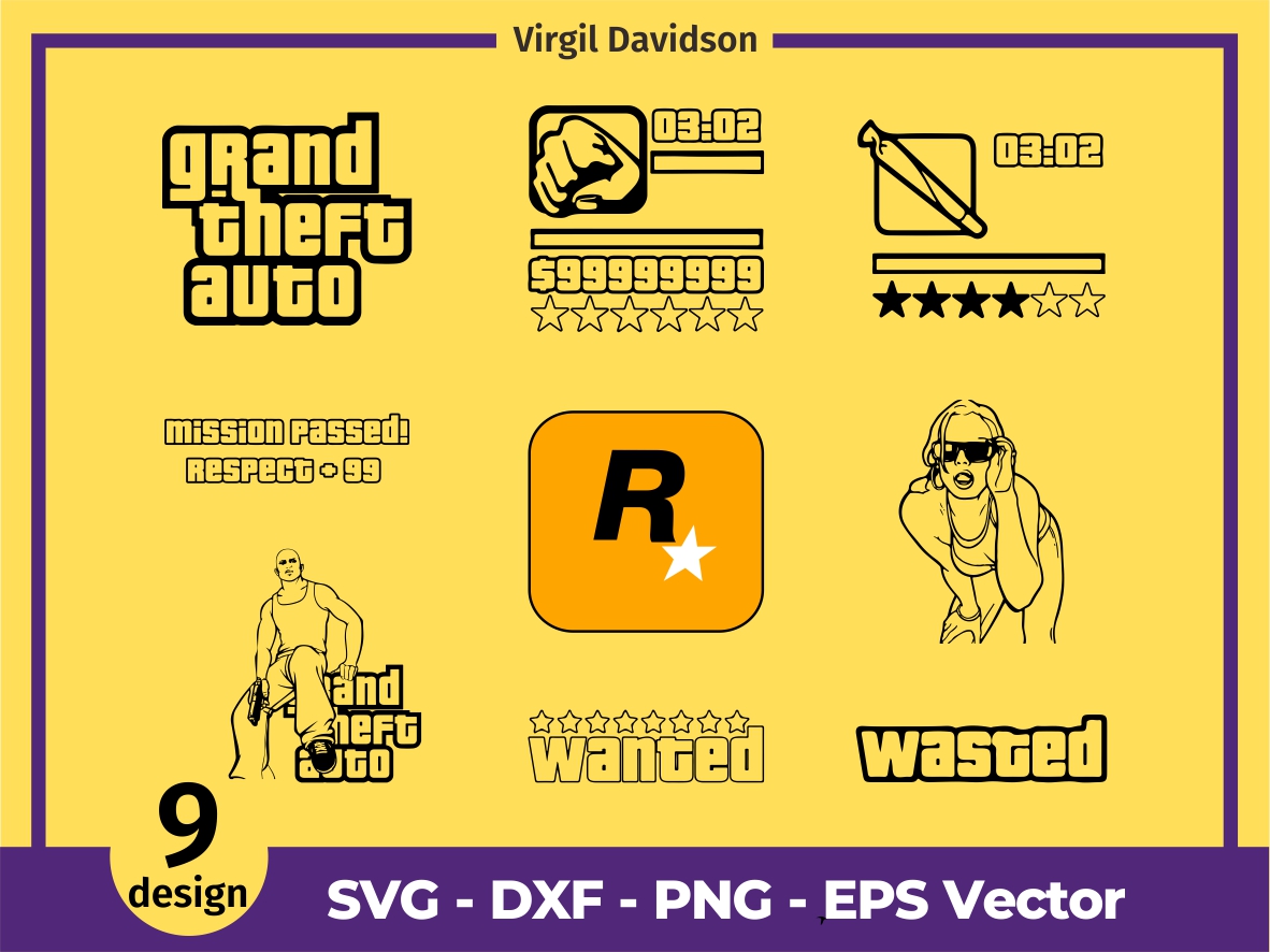 GTA Clipart Wasted Los Santos CJ Big Smoke Grove Street Rockstar SVG ...